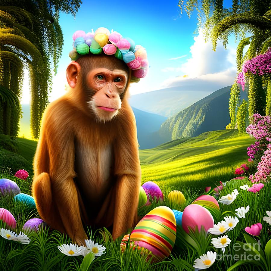 Easter Monkey Digital Art by Cindy's Creative Corner - Fine Art America