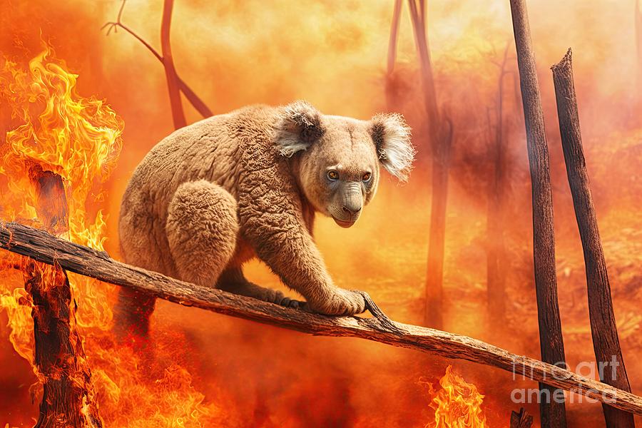 Koala escaping from Australian bushfires Digital Art by Benny Marty - Fine Art America