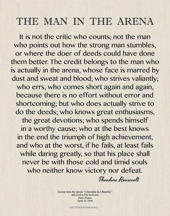 Man In The Arena Motivational Speech by Theodore Roosevelt #1 Drawing ...