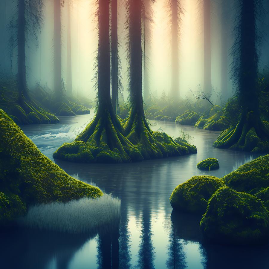 Mysterious Forest, Generative AI Illustration Digital Art by Miroslav Nemecek - Fine Art America