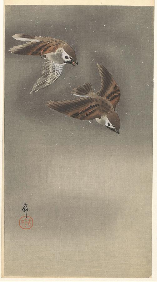 Ring sparrows in snow 1900 - 1930 Ohara Koson Japanese 1877-1945 Painting by Ohara Koson - Fine ...