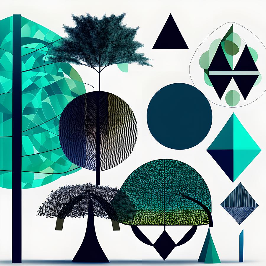 Trees And Abstract Geometric Shapes Generative Ai Illustration Digital Art By Miroslav Nemecek