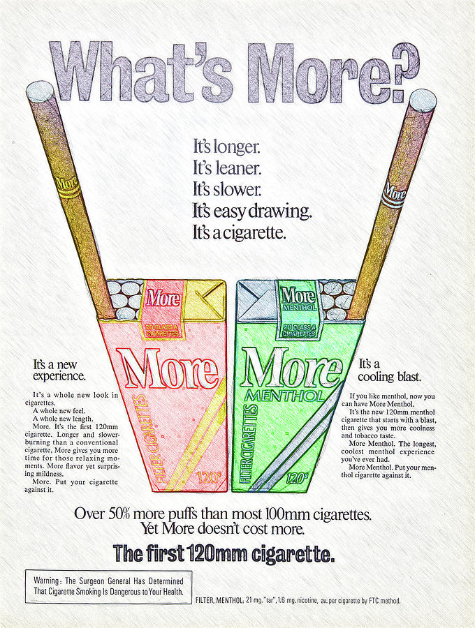 Vintage 1975 More Cigarettes Advertisement - A Pencil Sketch Photograph ...