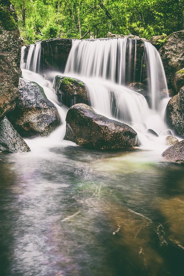Waterfall during the autumn near the Queimadela Dam in the Munic ...