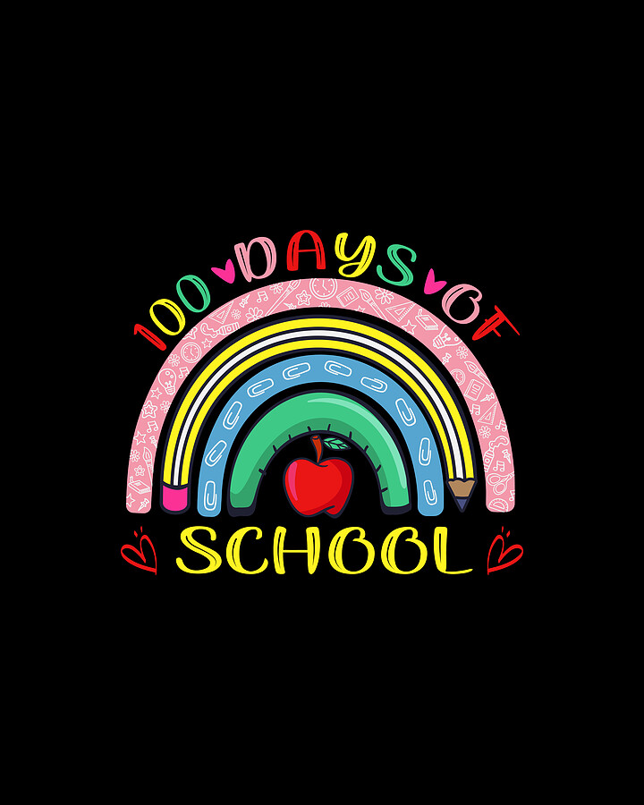 100 Days Of School Teacher Shirt Gift With Rainbow Digital Art by ...