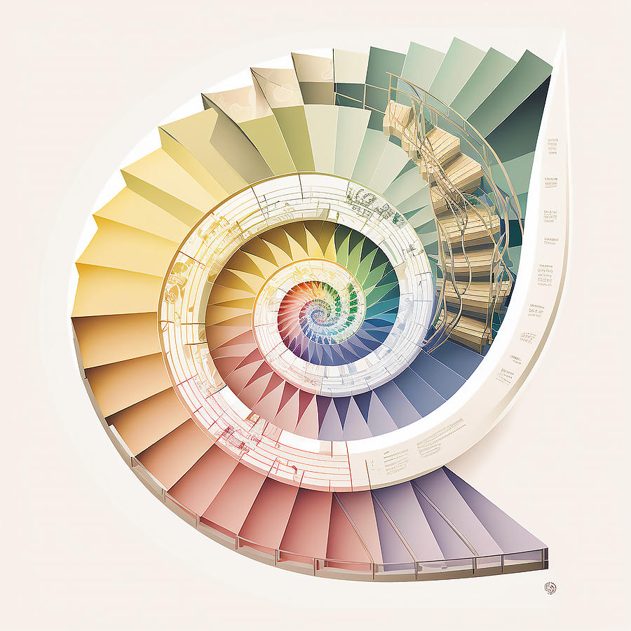 Coral Sacred Fibonacci Style Spiral Infographic Abstract Drawing by ...