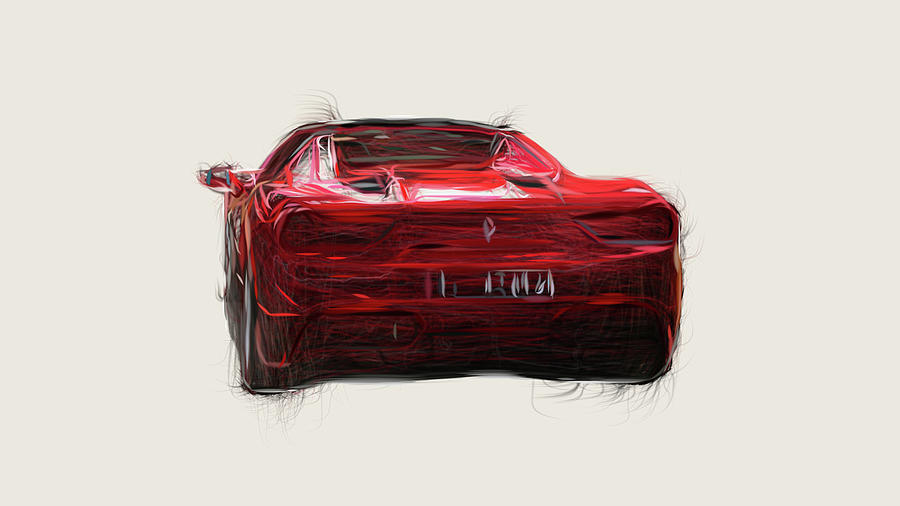 Ferrari 488 Spider Car Drawing Digital Art by CarsToon Concept - Fine ...