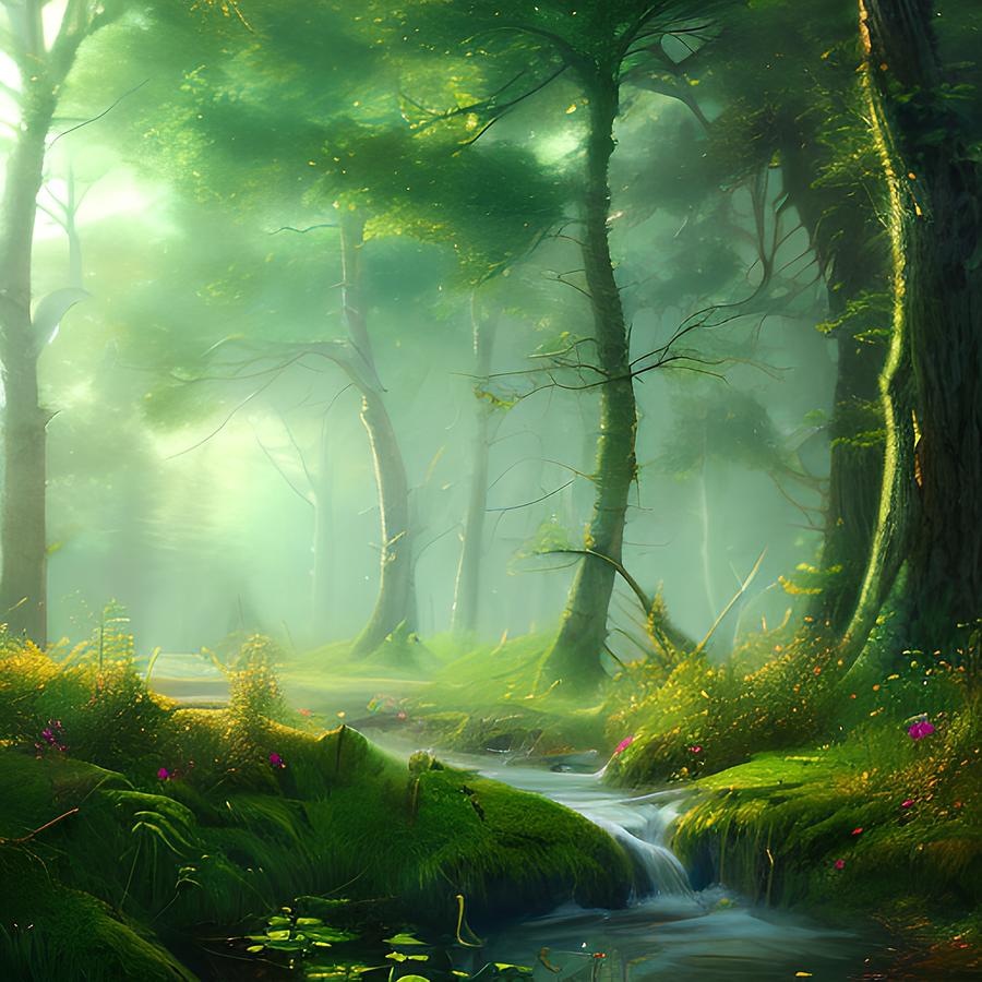 Mysterious Forest, Generative AI Illustration Digital Art by Miroslav Nemecek - Fine Art America
