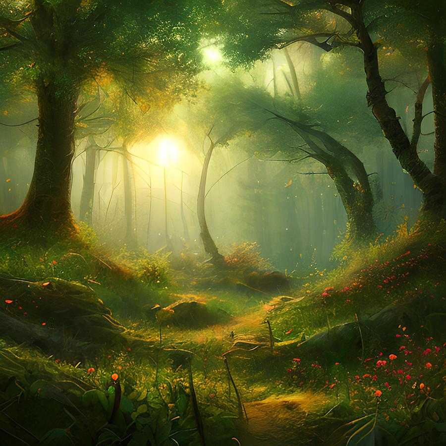 Mysterious Forest, Generative AI Illustration Digital Art by Miroslav Nemecek - Fine Art America