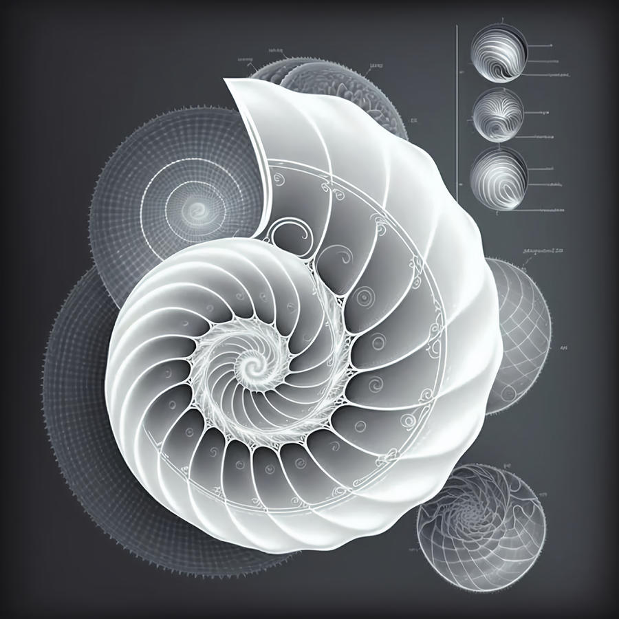 White Pearl Fibonacci Golden Ratio Style Drawing by RAGANA Design - Pixels