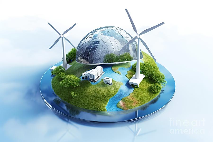 Wind And Solar Renewable Green Energy Digital Art By Benny Marty Fine