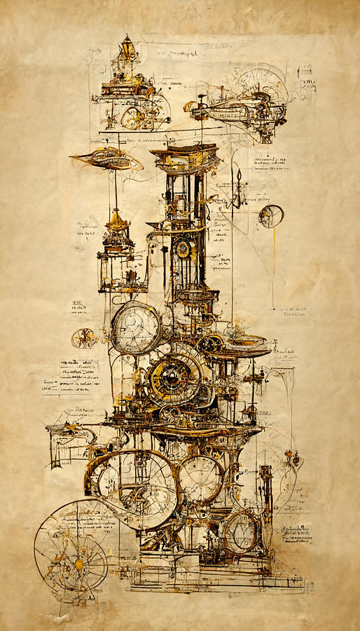 1800s era time machine blueprint design HR Geiger and Lo 6164f361 7af3 ...