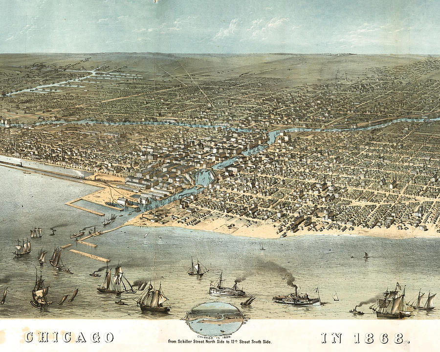1868 Chicago Illinois Map Drawing by Dan Sproul - Fine Art America