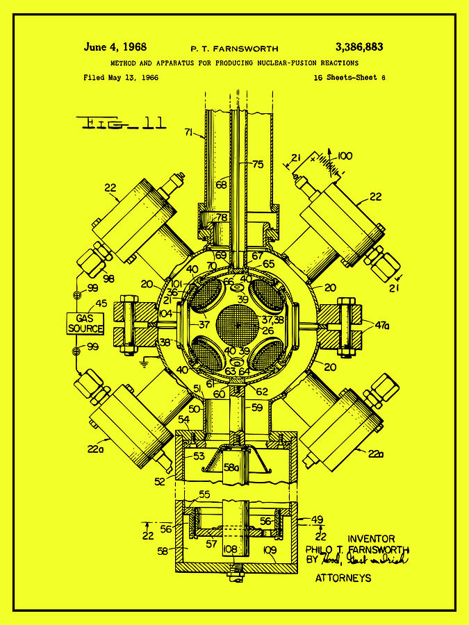 1966 Nuclear Fusion Reactions Yellow Patent Print Drawing by Greg ...