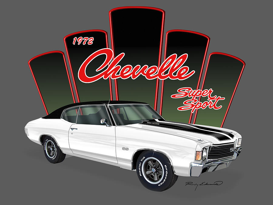 1972 Chevelle Ss White Muscle Car Art Drawing By Rudy Edwards Pixels