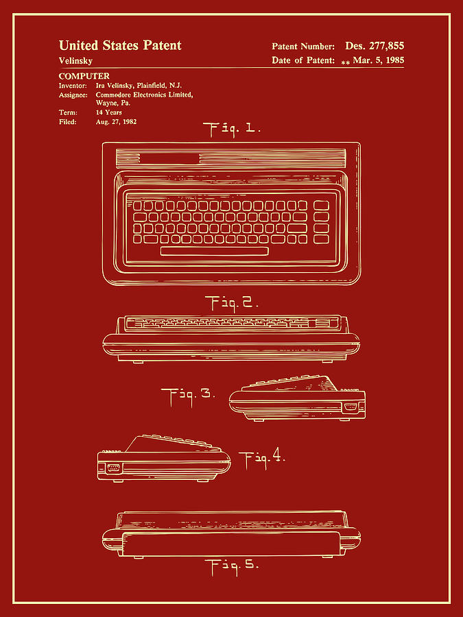 1982 Commodore 64 Computer Patent Print Red Drawing by Greg Edwards ...