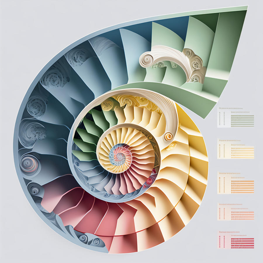 Coral Sacred Fibonacci Style Spiral Infographic Abstract Drawing by ...
