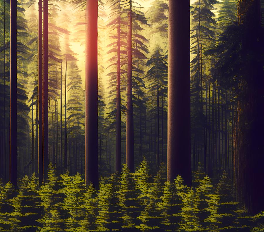 Forest Surrounded by Dense Trees, Generative AI Illustration Digital Art by Miroslav Nemecek ...