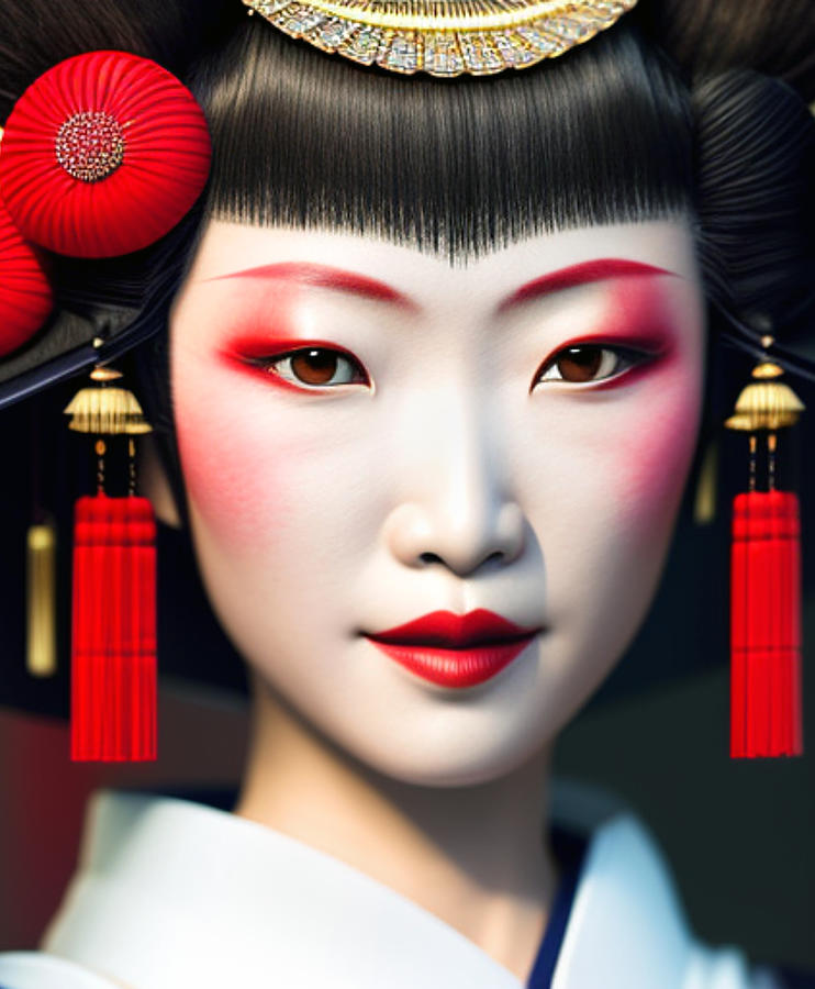 Geisha Portrait Digital Art by Robert Lancione - Pixels