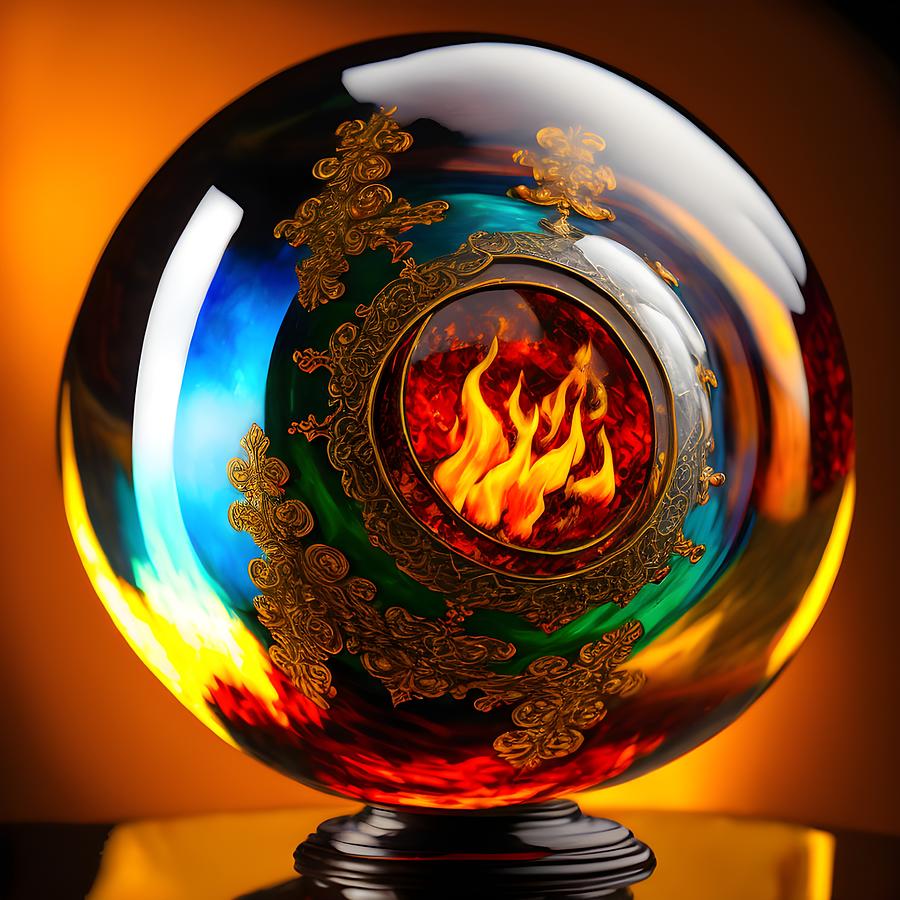 Glass sphere with fire element inside, Generative AI Illustratio ...
