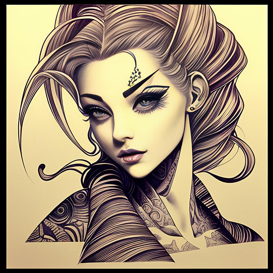Irezumi Woman With Anime Ukiyo E Traditional Japanese Art Influence