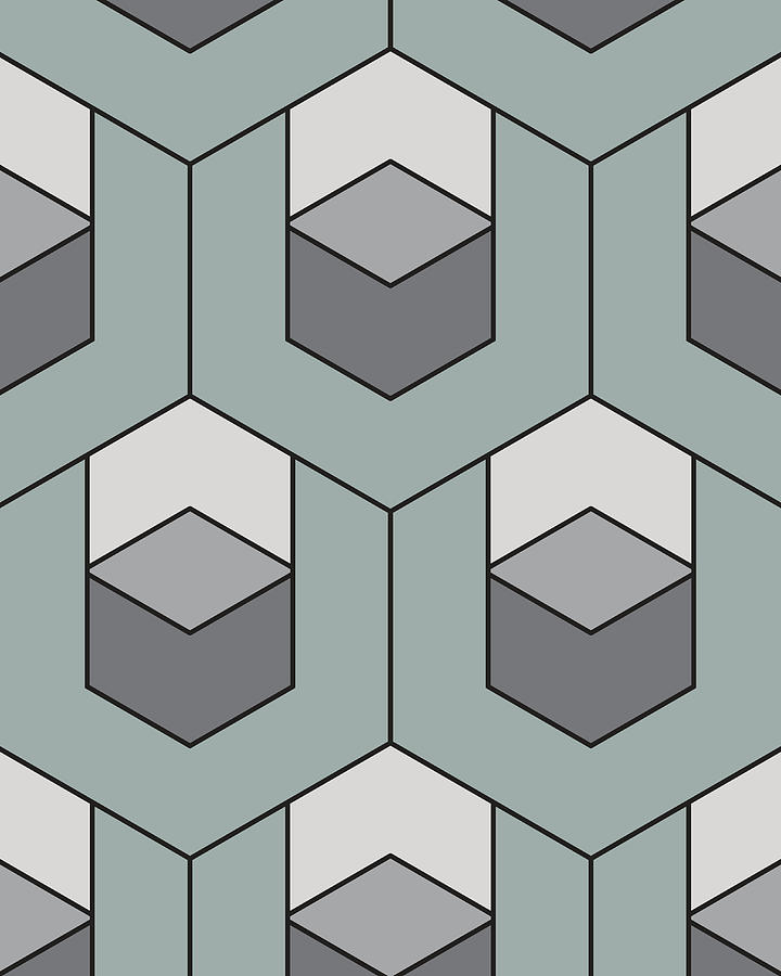 Linear, hexagon, boxes, cube, 3D, modern, pattern Print for Modern ...