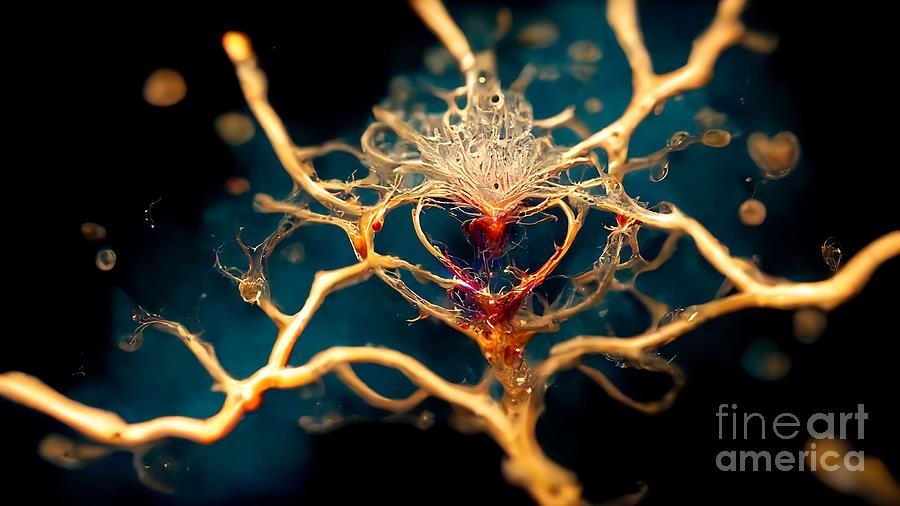 Macro Close Up Of Quantum Connections Of A Single Neuron Branching Out