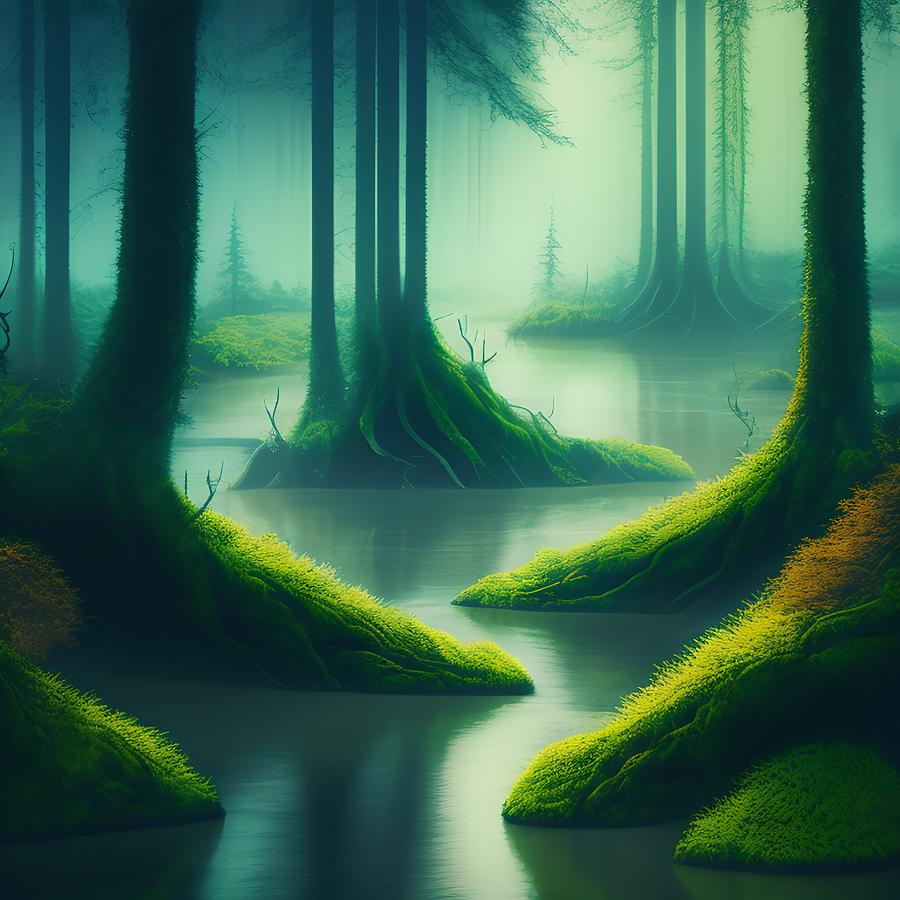Mysterious Forest, Generative AI Illustration Digital Art by Miroslav Nemecek - Fine Art America