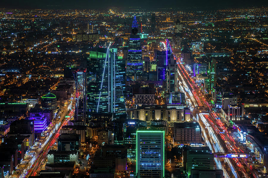 Night panorama of downtown of Riyadh city, Al Riyadh, Saudi Arab ...