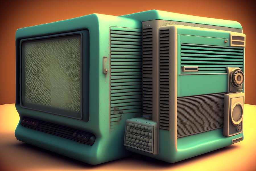 Old Retro Computer, Generative AI Illustration Digital Art by Miroslav ...