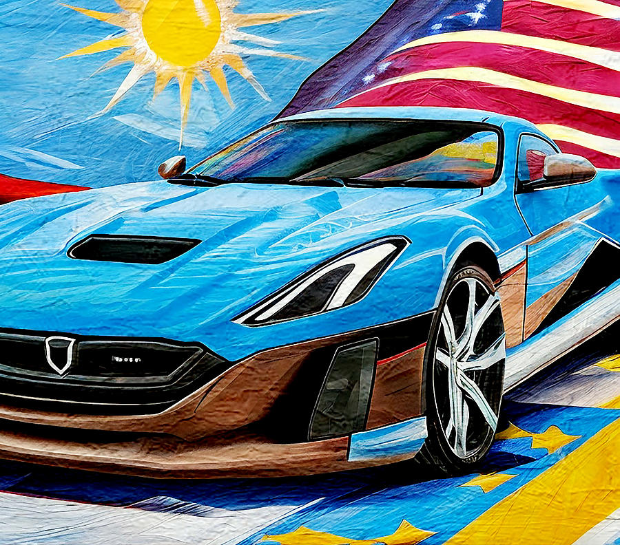 Rimac Nevera Rimac Blue Sport Super Usa Flag Oil Paint Colorful Sun Digital Art by Edgar Dorice ...