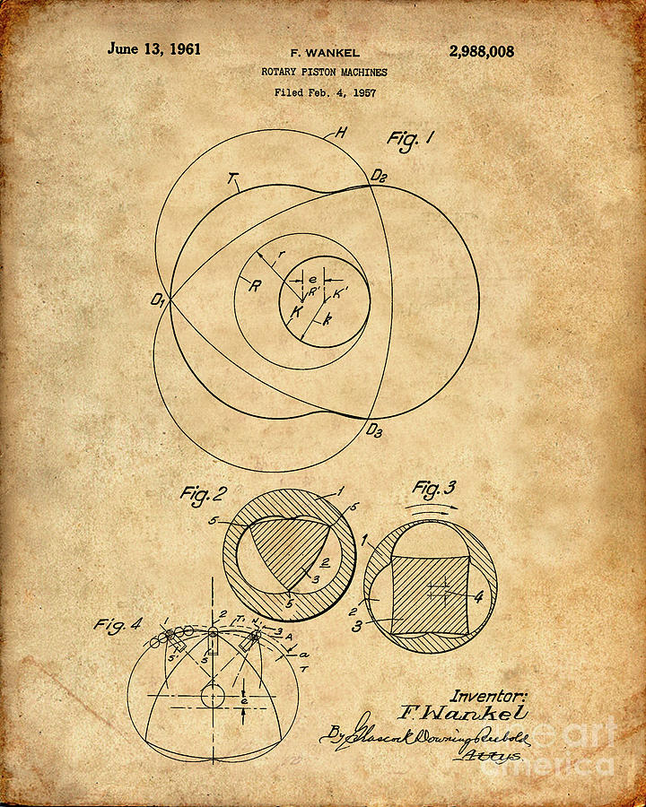 Wankel Rotary Engine Patent Print Digital Art by Visual Design - Fine ...