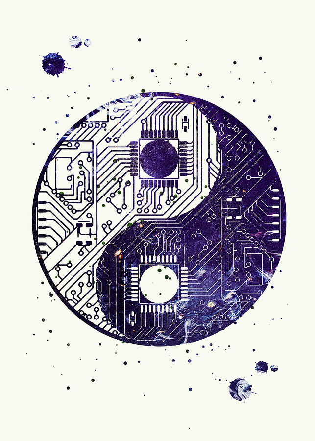 Yin Yang Circuit Board Art Print Abstract Tech Computer Art Poster Yin ...
