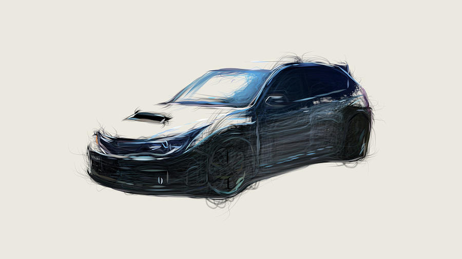 Subaru Impreza WRX STI Car Drawing Digital Art by CarsToon Concept ...