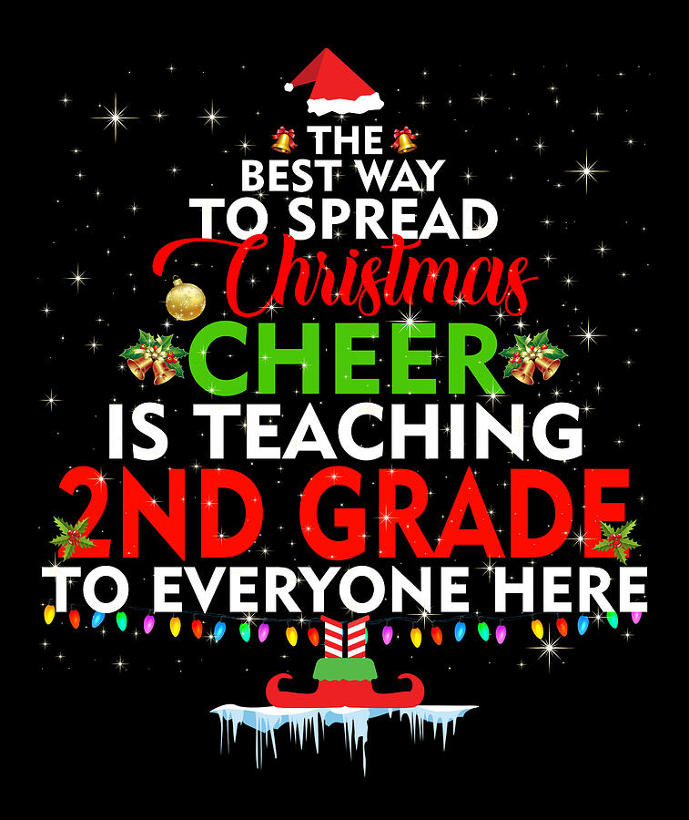 2nd Grade Teacher Christmas T-Shirt I Funny Santa Elf School Digital ...
