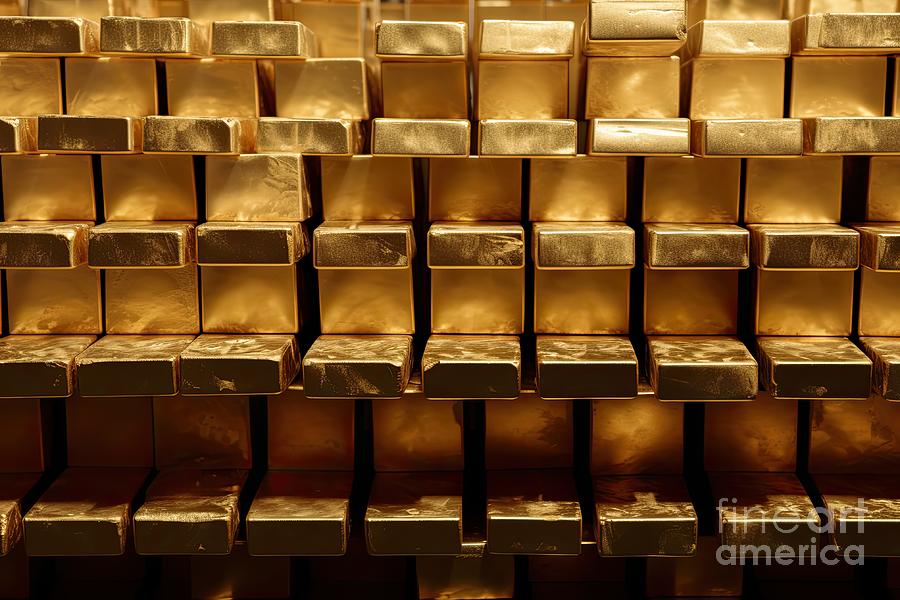 Close Up Of Rows Of Gleaming Ingot Bars Of Gold Digital Art by Benny Marty - Pixels