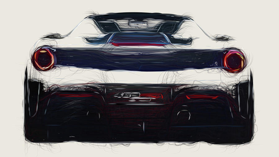Ferrari 488 Pista Spider Car Drawing #3 Digital Art by CarsToon Concept ...