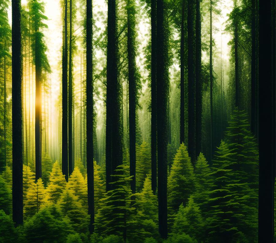Forest Surrounded by Dense Trees, Generative AI Illustration Digital Art by Miroslav Nemecek ...