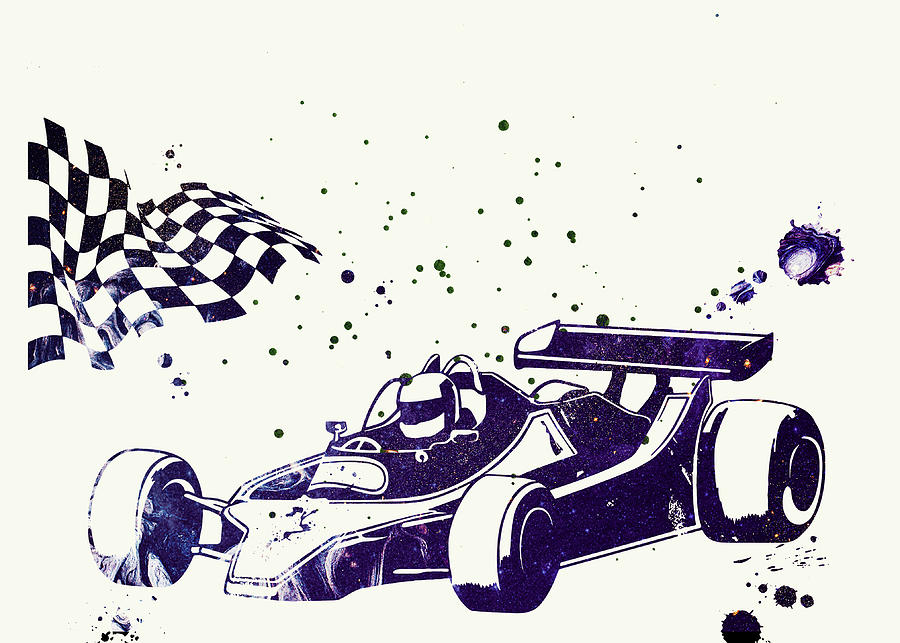 Formula 1 Car Print Race Car F1 Race With Checkered Flag Watercolor ...