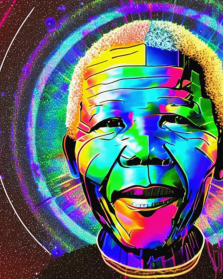 Hologram Of Nelson Mandela Floating In Space A Vibrant Digital Illustration Digital Art by Edgar ...