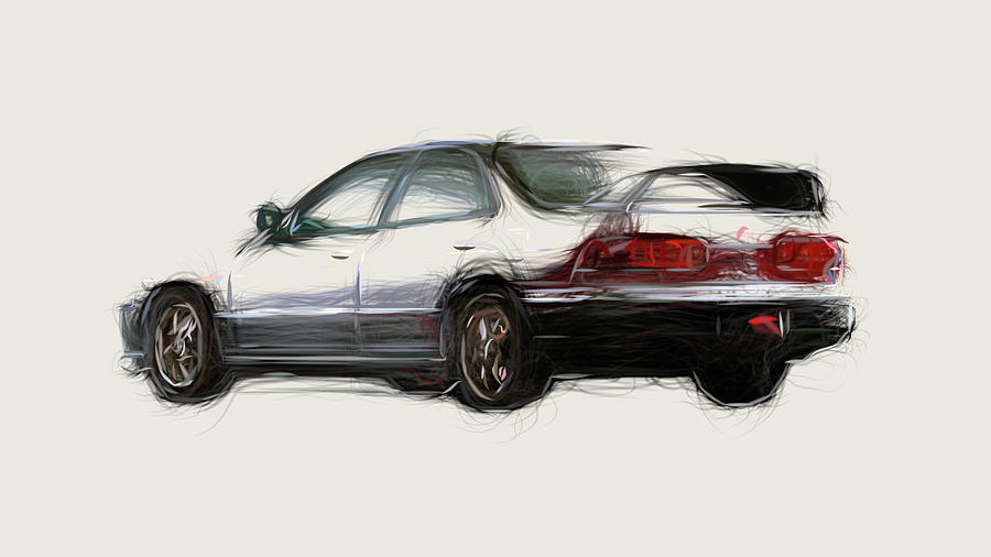 Honda Integra Type R Car Drawing Digital Art by CarsToon Concept