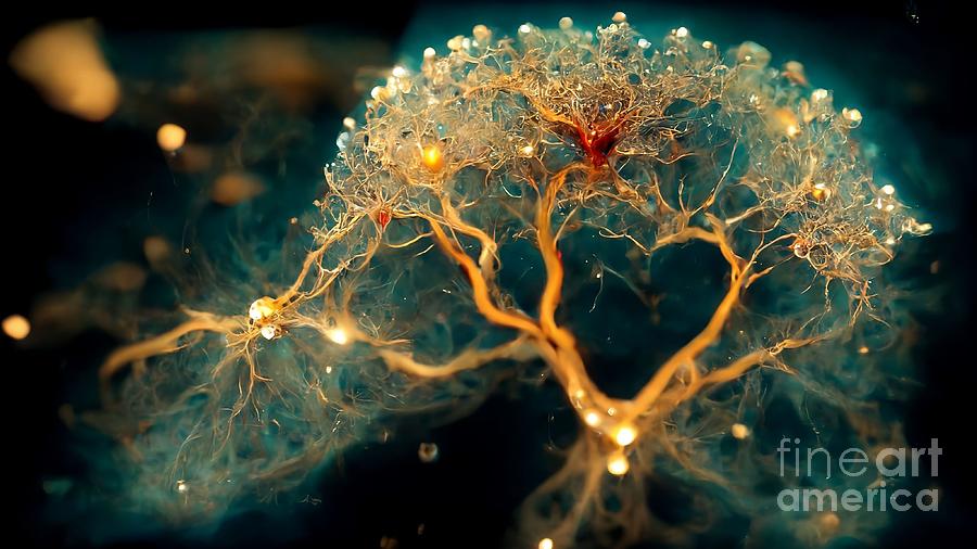 Macro Close Up Of Quantum Connections Of A Single Neuron Branching Out