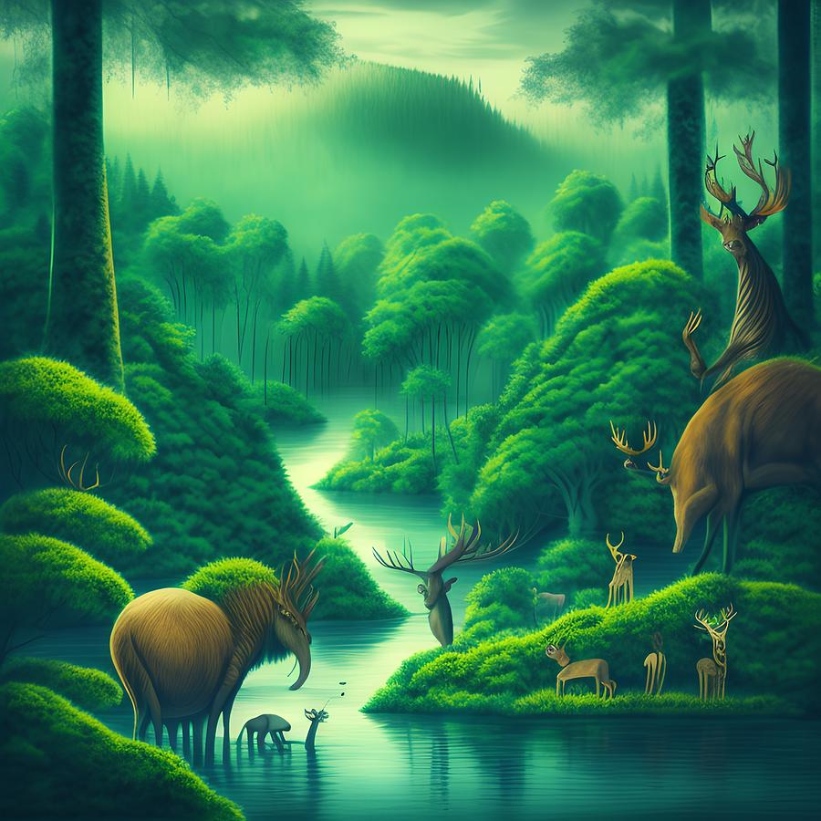 Mysterious Forest, Generative AI Illustration Digital Art by Miroslav Nemecek - Fine Art America