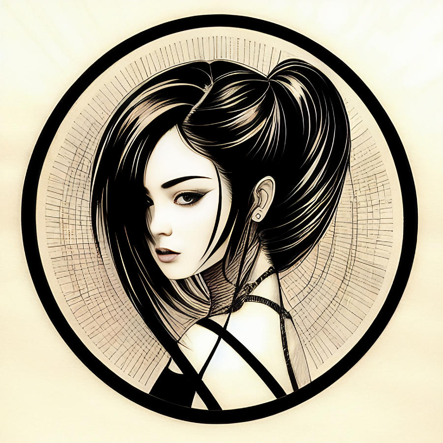 Profile Portrait Of Irezumi Woman In Circle Digital Art By Ellen Davis