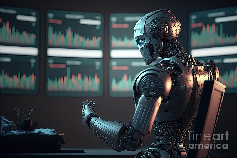 Robot trading on candlestick chart using AI Digital Art by Benny Marty ...