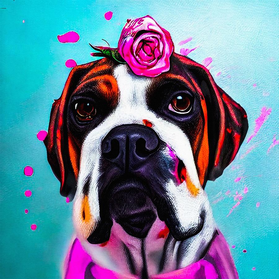 Rose Princess Boxer Dog Digital Art by Adrien Efren - Fine Art America
