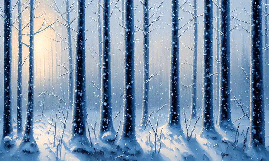 Snow-Covered Trees in Forest, Generative AI Illustration Digital Art by Miroslav Nemecek - Fine ...