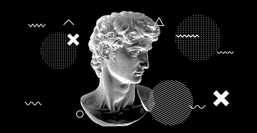 3D ing of Michelangelo's David head in pixel art 8-bit style Digital ...