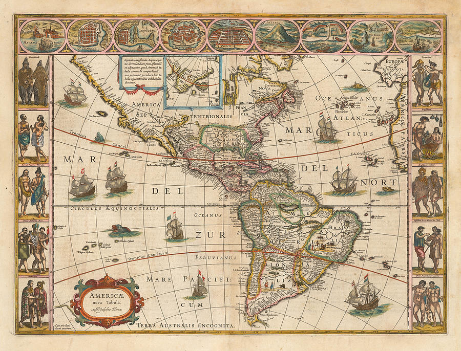 Americae Nova Tabula Amsterdam circa Painting by Willem Janszoon Blaeu | Pixels