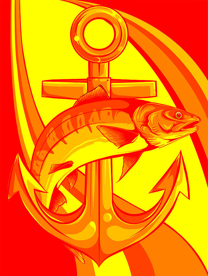 Fish Anchor Vector Illustration Line Art Quality Digital Art by Dean ...